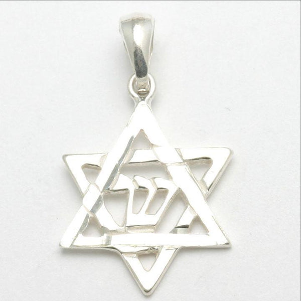 Sterling Silver Star of David Pendant Shin - JewelryJudaica