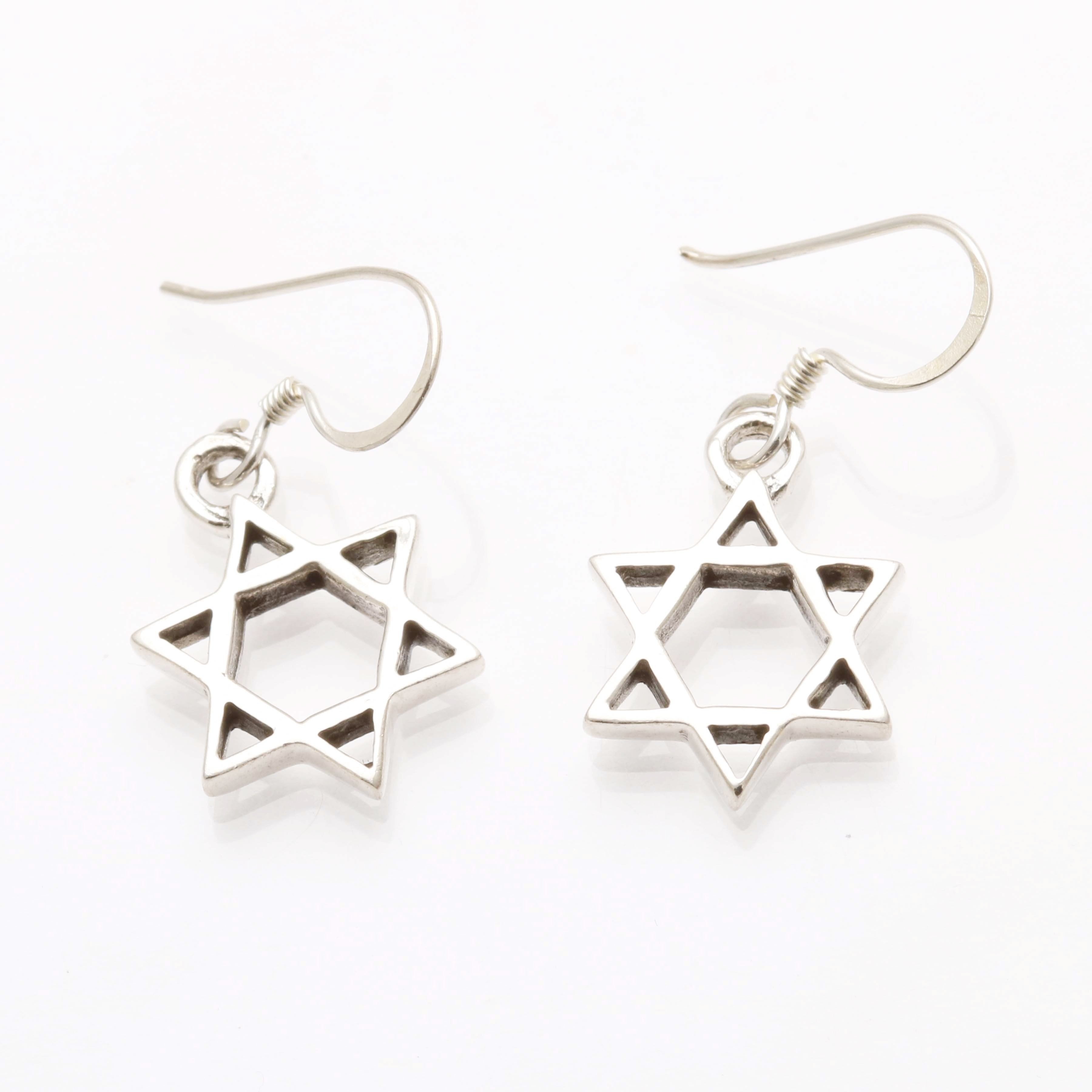 Sterling Silver Star of David Dangle Earrings Oxidized - JewelryJudaica