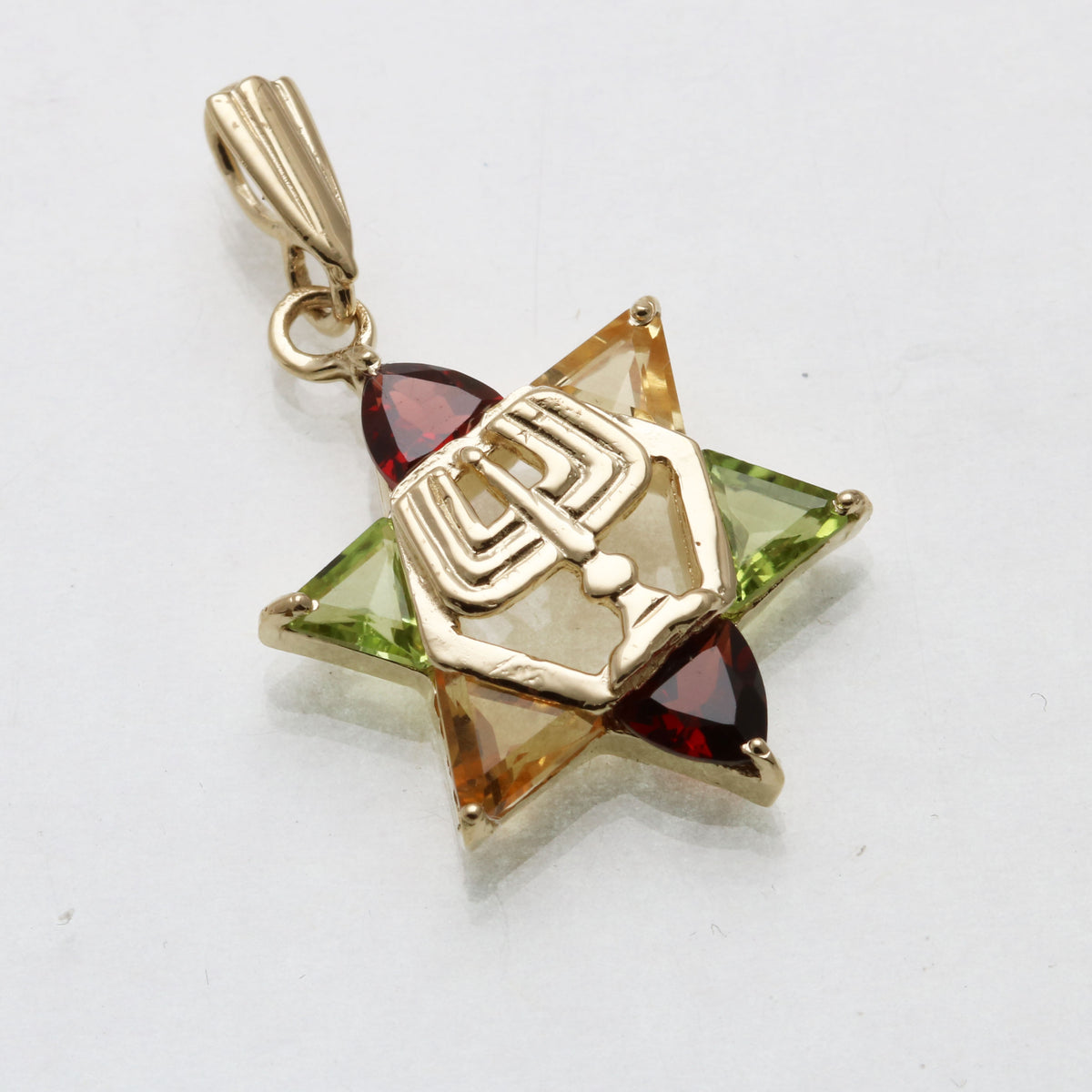 14k Yellow Gold Citrine Peridot Garnet Star of David Menorah Pendant ...