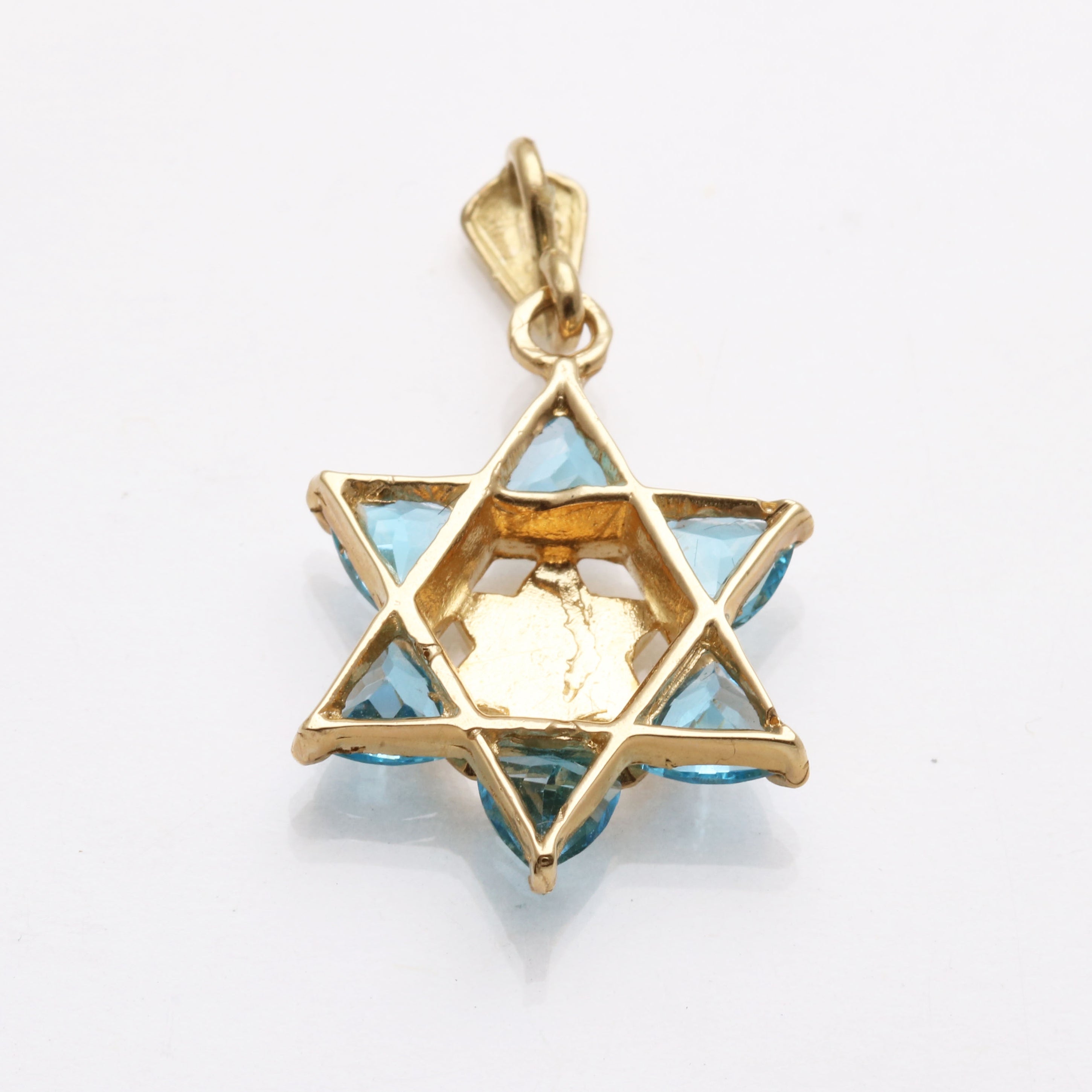 14k Yellow Gold Blue Topaz Double Jewish Star of David Pendant ...